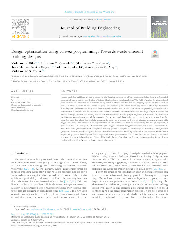 Design optimisation using convex programming: Towards waste-efficient ... Design optimisation using convex programming: Towards waste-efficient ...